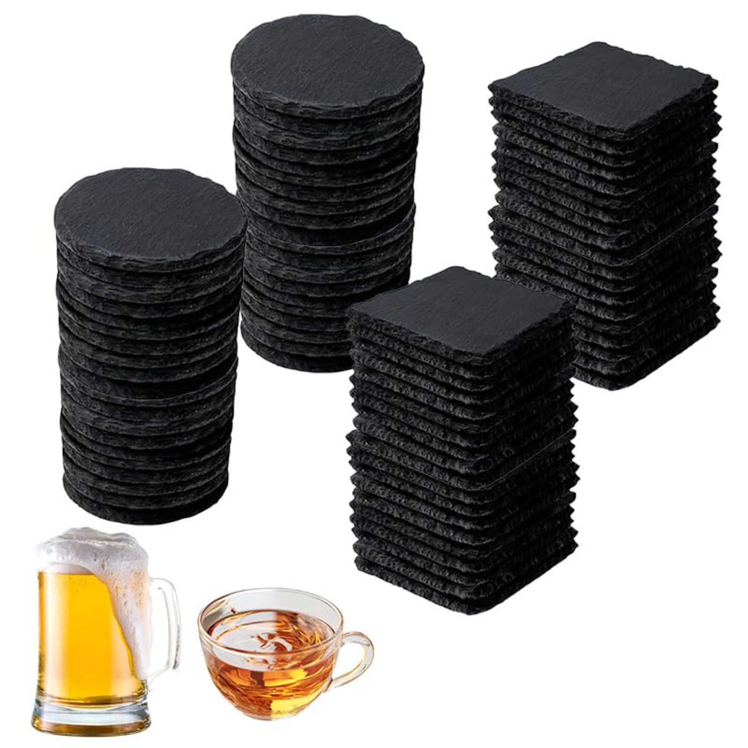 Stack man 36Pcs Black Slate Coasters Bulk Set 18 Round & 18 Square ...