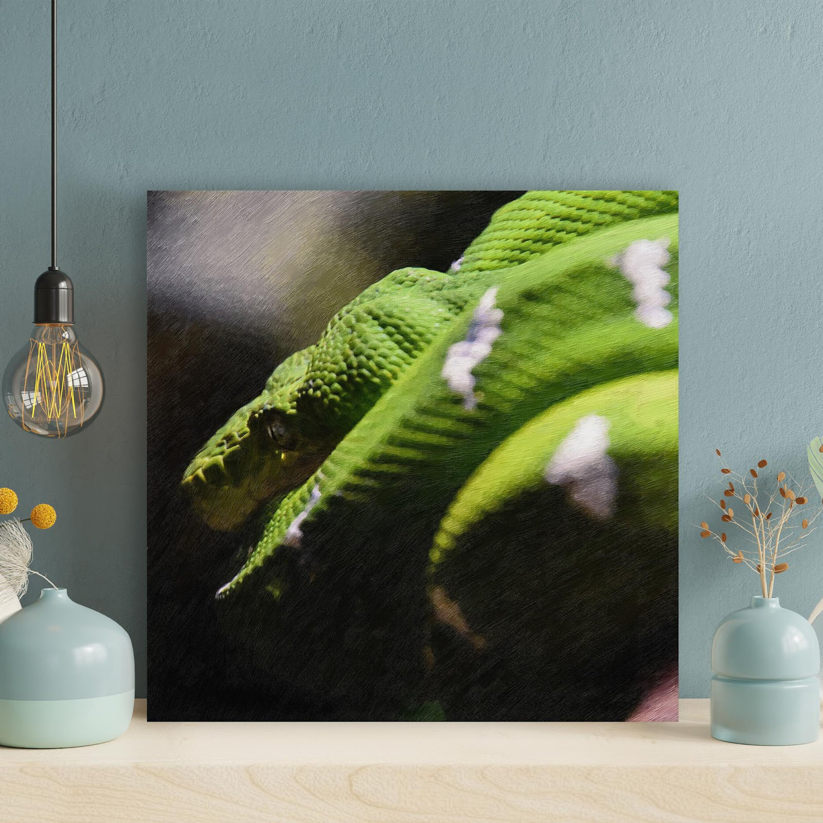Latitude Run® Green And White Snake Selective Photography - Wrapped ...
