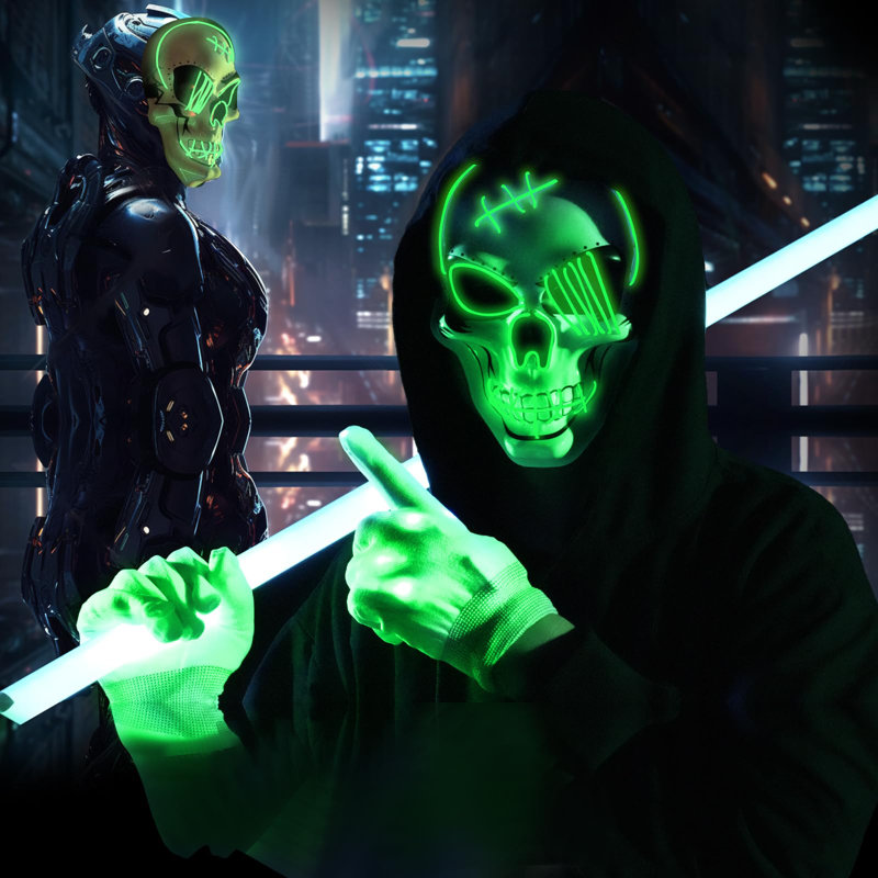 The Holiday Aisle® Halloween Mask Skeleton Gloves Set, Light Up Scary ...