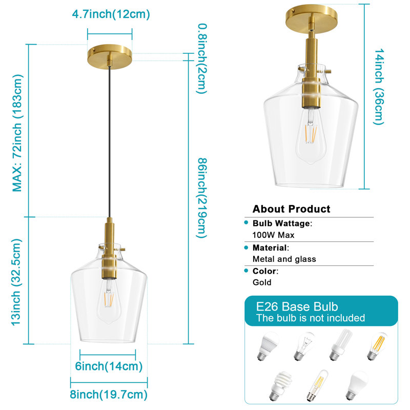 17 Stories Zader 1 - Light Single Pendant Glass Chandelier With ...