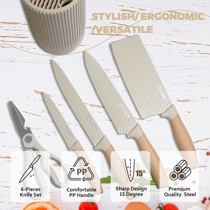 STIDOLA 6-Piece Versatile Kitchen Knife Set Khaki Sharp Knife Sets ...