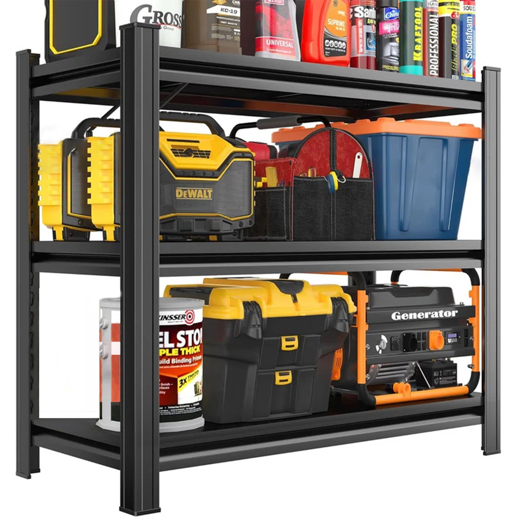 17 Stories 3-Tier Black Metal Storage Rack With Adjustable Partitions ...