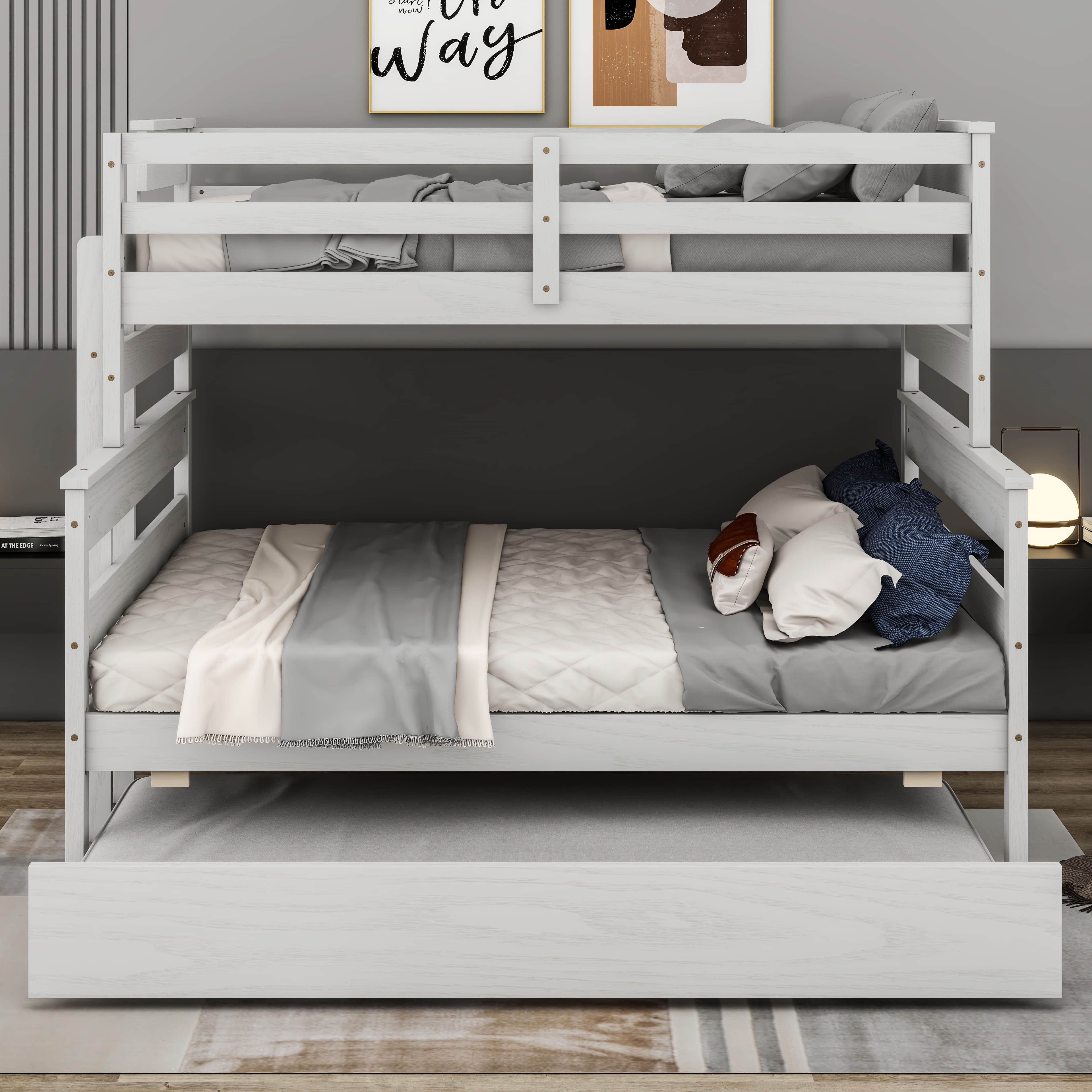 Harriet Bee Angelia Wood Twin over Full Bunk Bed with Twin Size Trundle ...