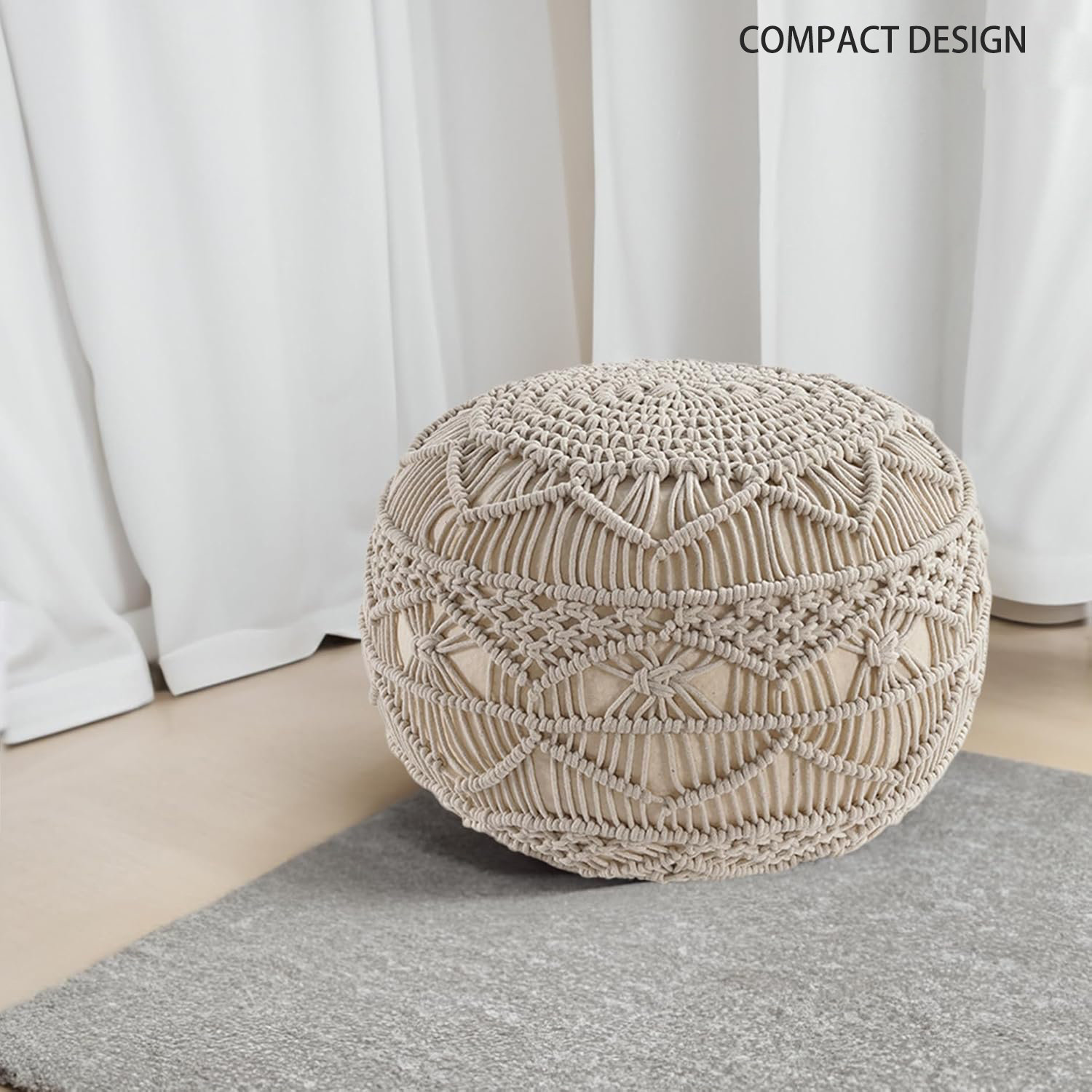 Bungalow Rose Macrame Ottoman Pouf Hand Knitted Large Foot Rest for ...