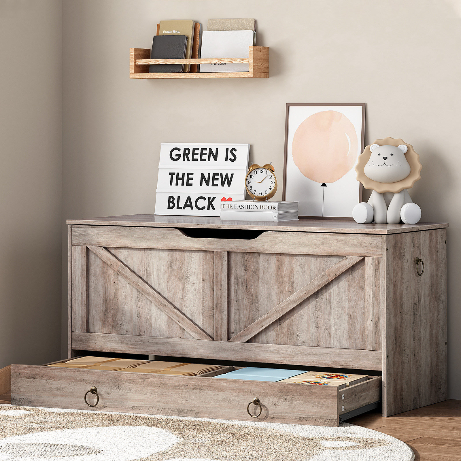 Gracie Oaks Farmhouse Storage Trunk Organizer Chest Bench Trunk With ...