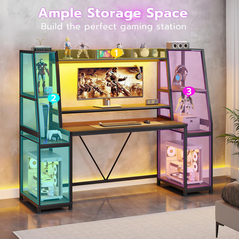 Wade Logan® Caoimhin Gaming Desk 65.7'' With Led Lights, Hutch And ...