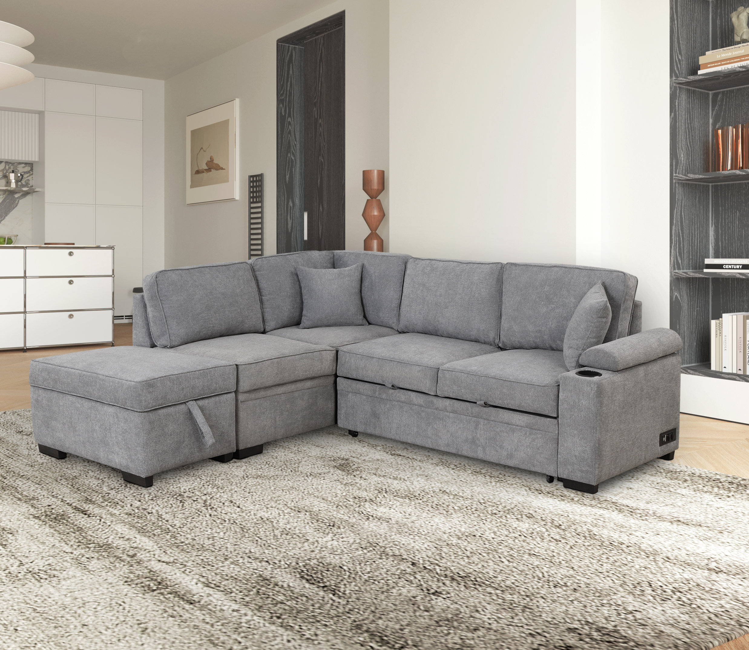 Mercer41 Shanet 87.4'' Velvet Square Arm Sofa Bed | Wayfair