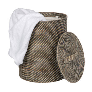 Bay Isle Home™ Round Rattan Hamper with Liner, Apartment Size, Black ...