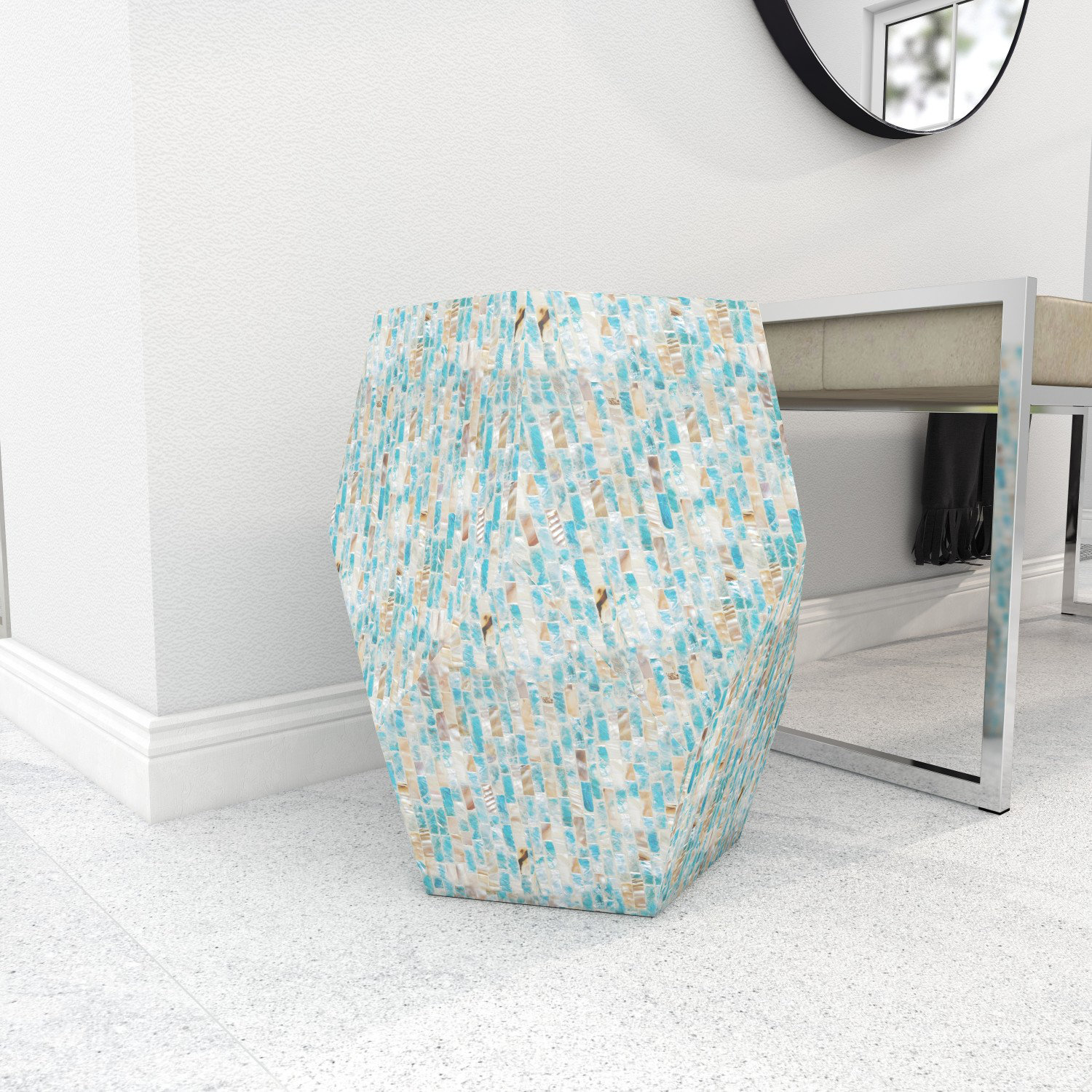 Highland Dunes Multi Colored Mother of Pearl Handmade Accent Table 16 ...
