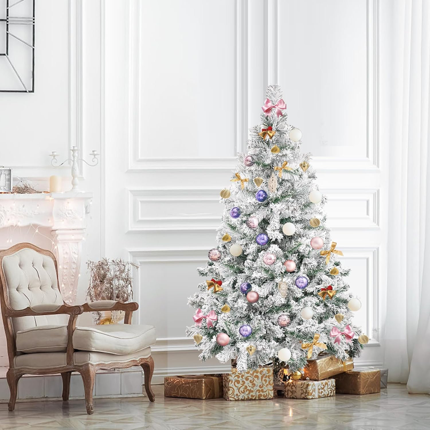 The Holiday Aisle® Flocked Christmas Tree, Artificial Christmas Tree ...
