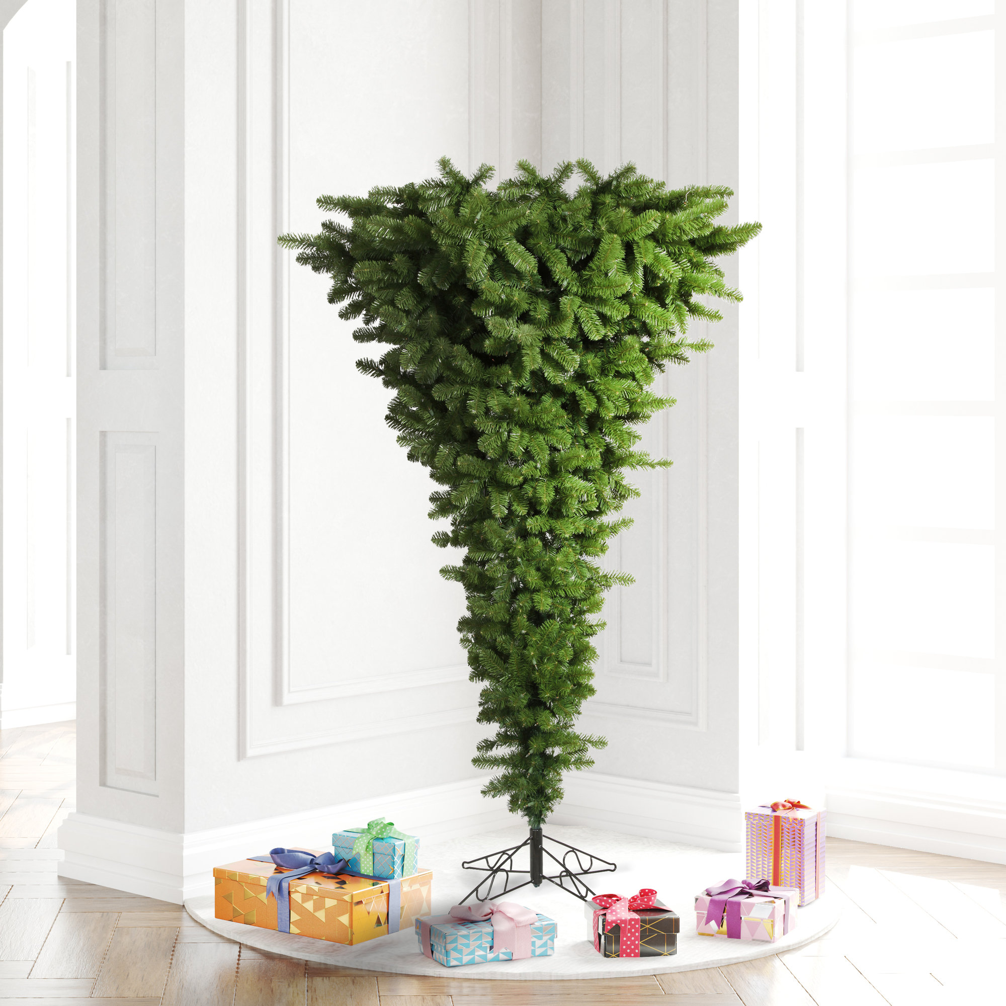 The Holiday Aisle® Unside Down Green Artificial Christmas Tree with ...