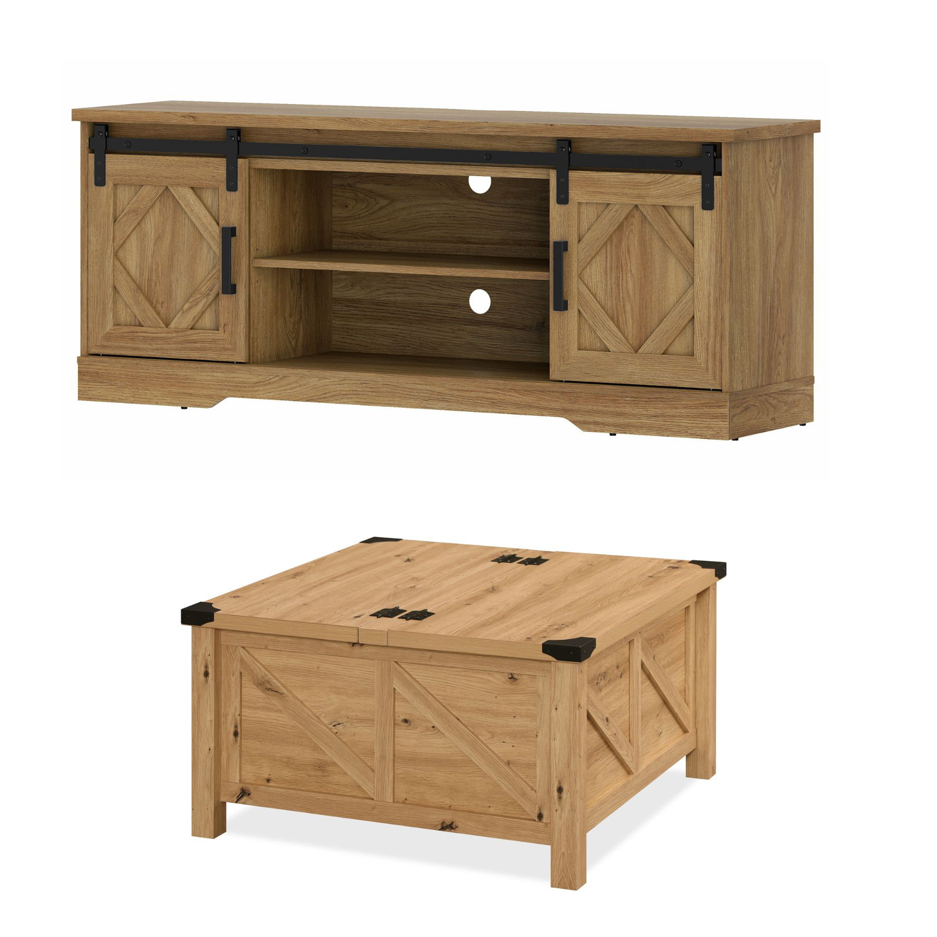 Gracie Oaks Meuble télé et table basse Farmhouse de 2, ensemble de ...