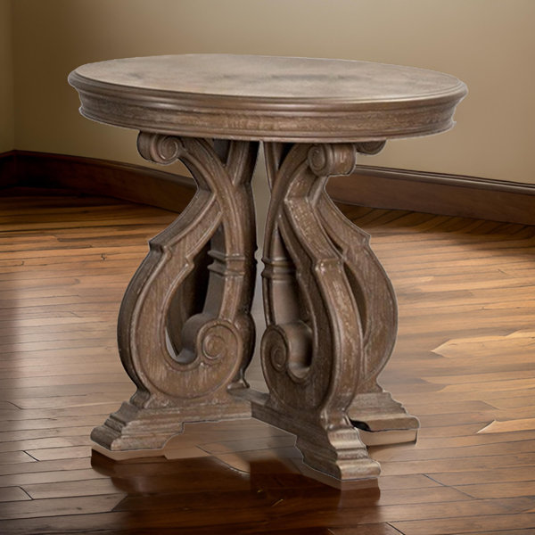 Benjara Gia Side End Table, 27 Inch Round Top, Carved Details, Brown ...