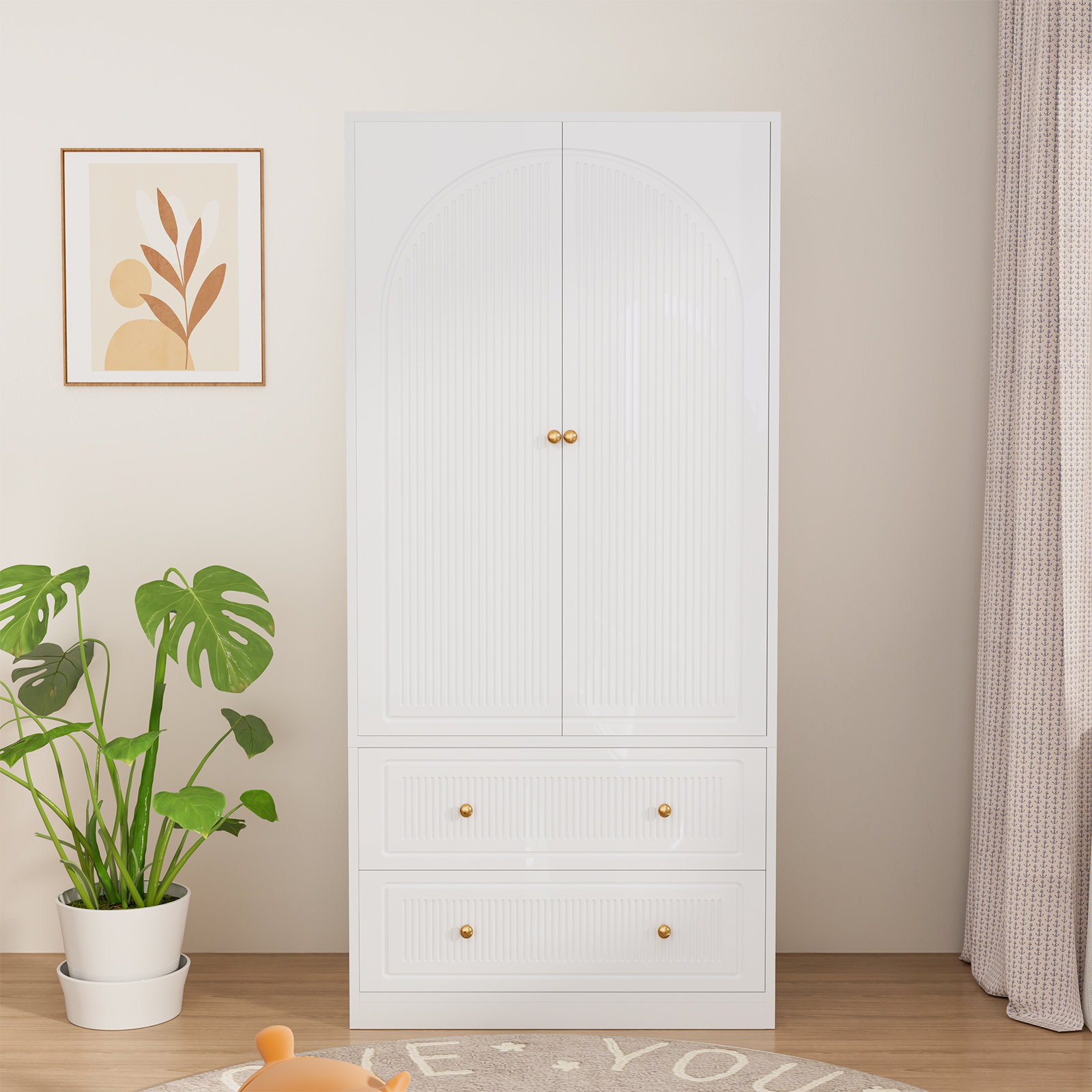 PPorfamilia Freestanding Bedroom Armoire Wardrobe With 2 Drawers ...