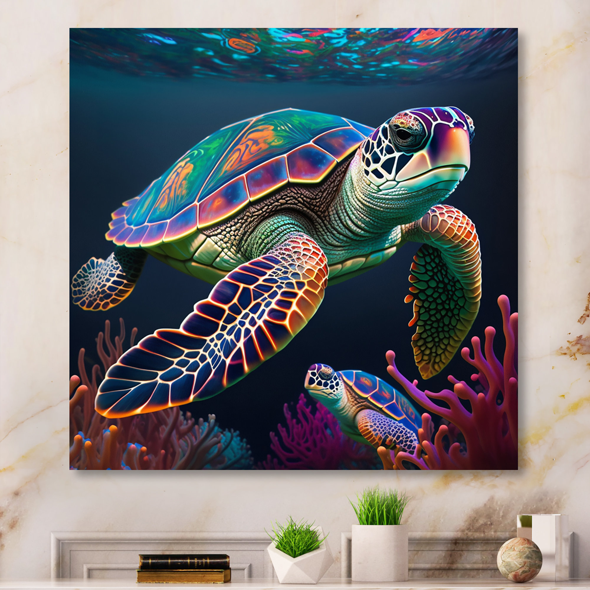 Bay Isle Home™ Colorful Deep Sea Turtle Portrait - Print on Canvas ...