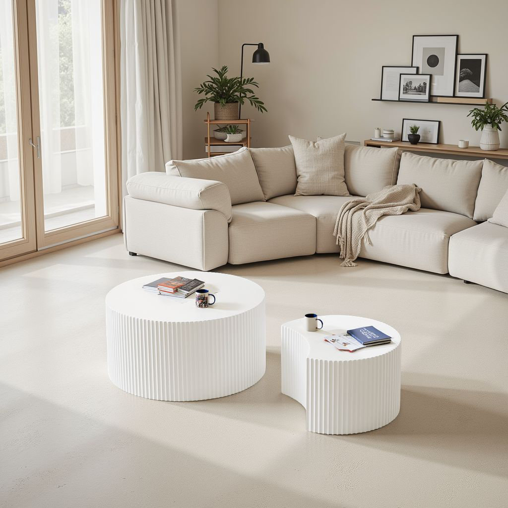 Latitude Run® White Nesting Table Set of 2 - Handcrafted Relief MDF ...