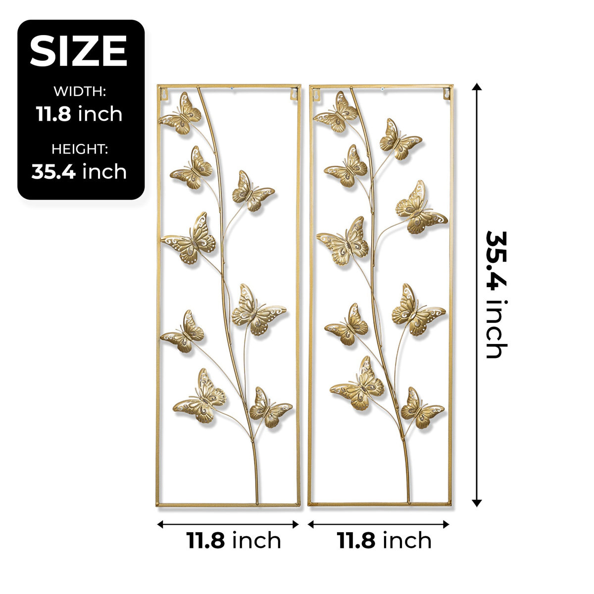 August Grove® Sherilyn Golden Butterfly Duo Metal Wall Art For Elegant ...