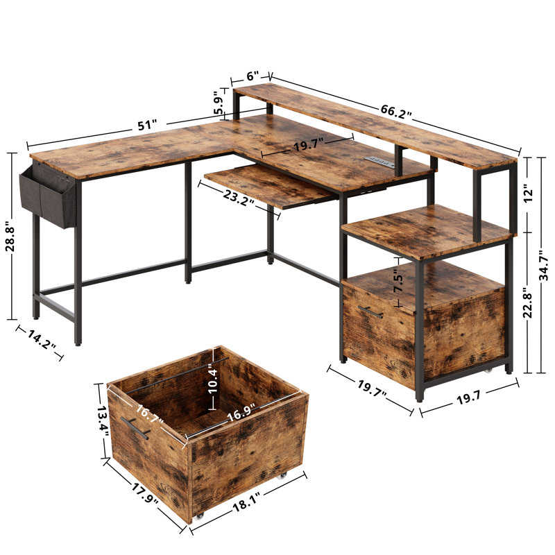 The Twillery Co.® Bilodeau 66.1'' W L-Shape Computer Desk, Corner Home ...