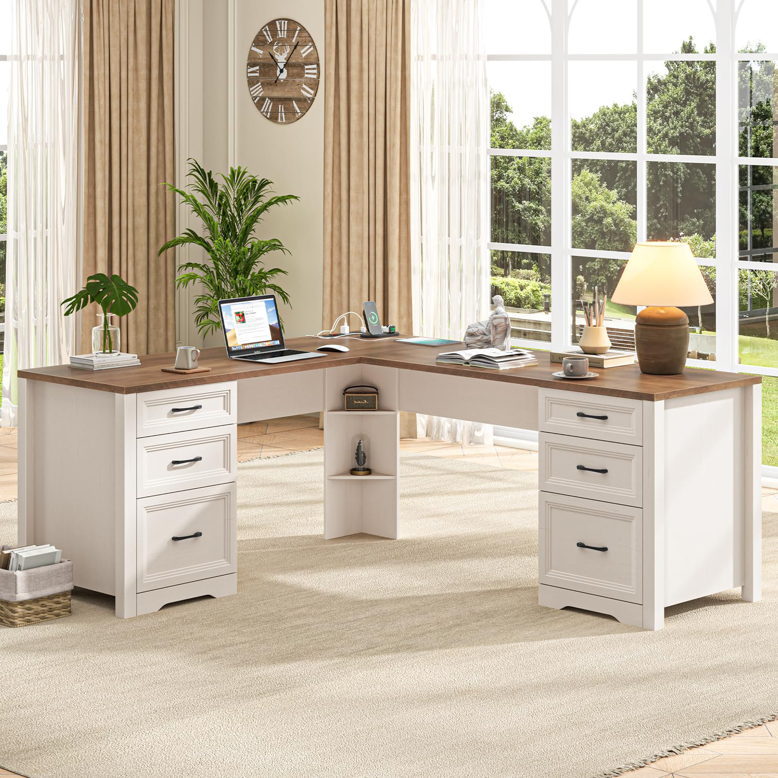 August Grove® Wood L Shaped Executive Desk With 6 Drawers & Reviews ...