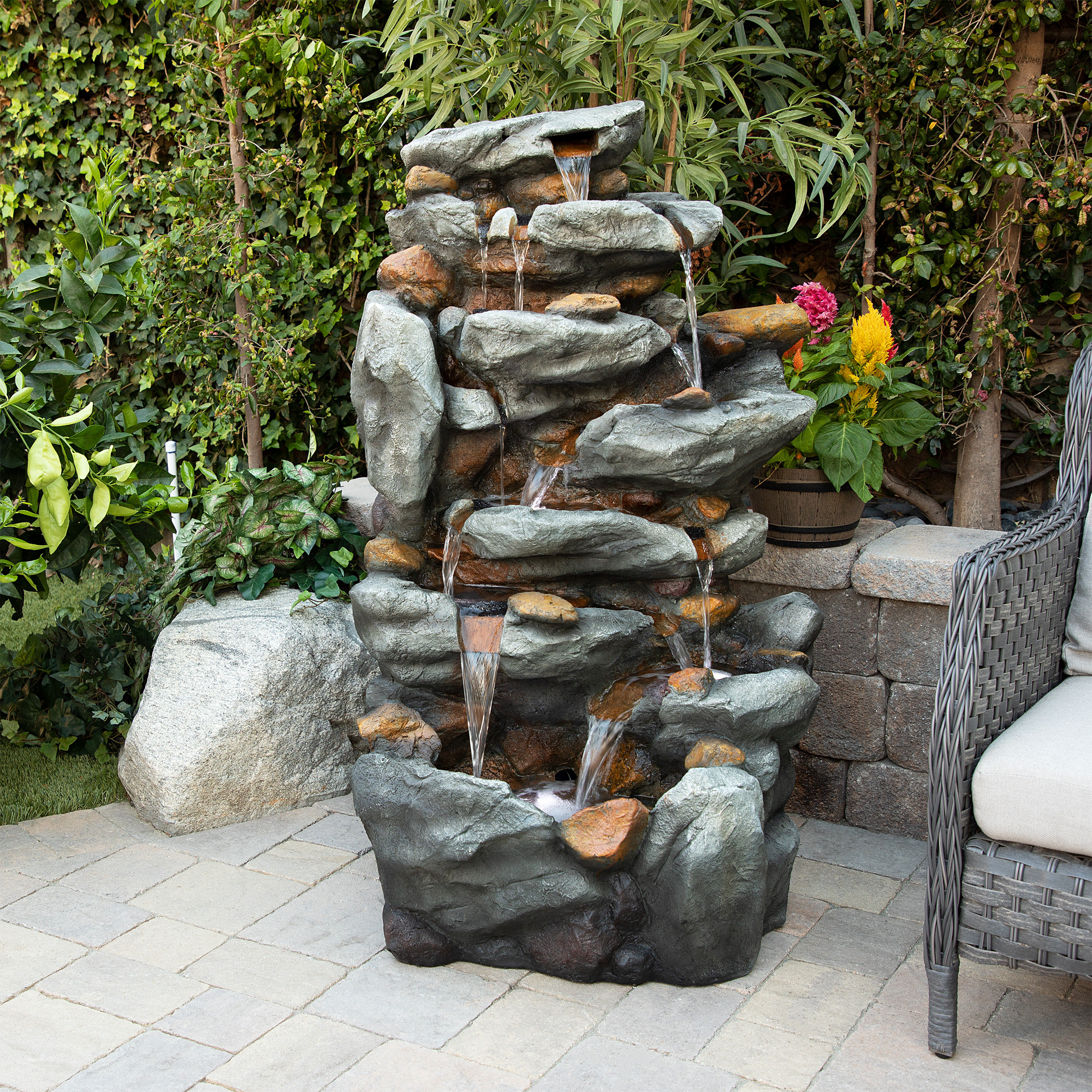 Millwood Pines Glenville Fibreglass and Resin 8-Tier Rock Waterfall ...