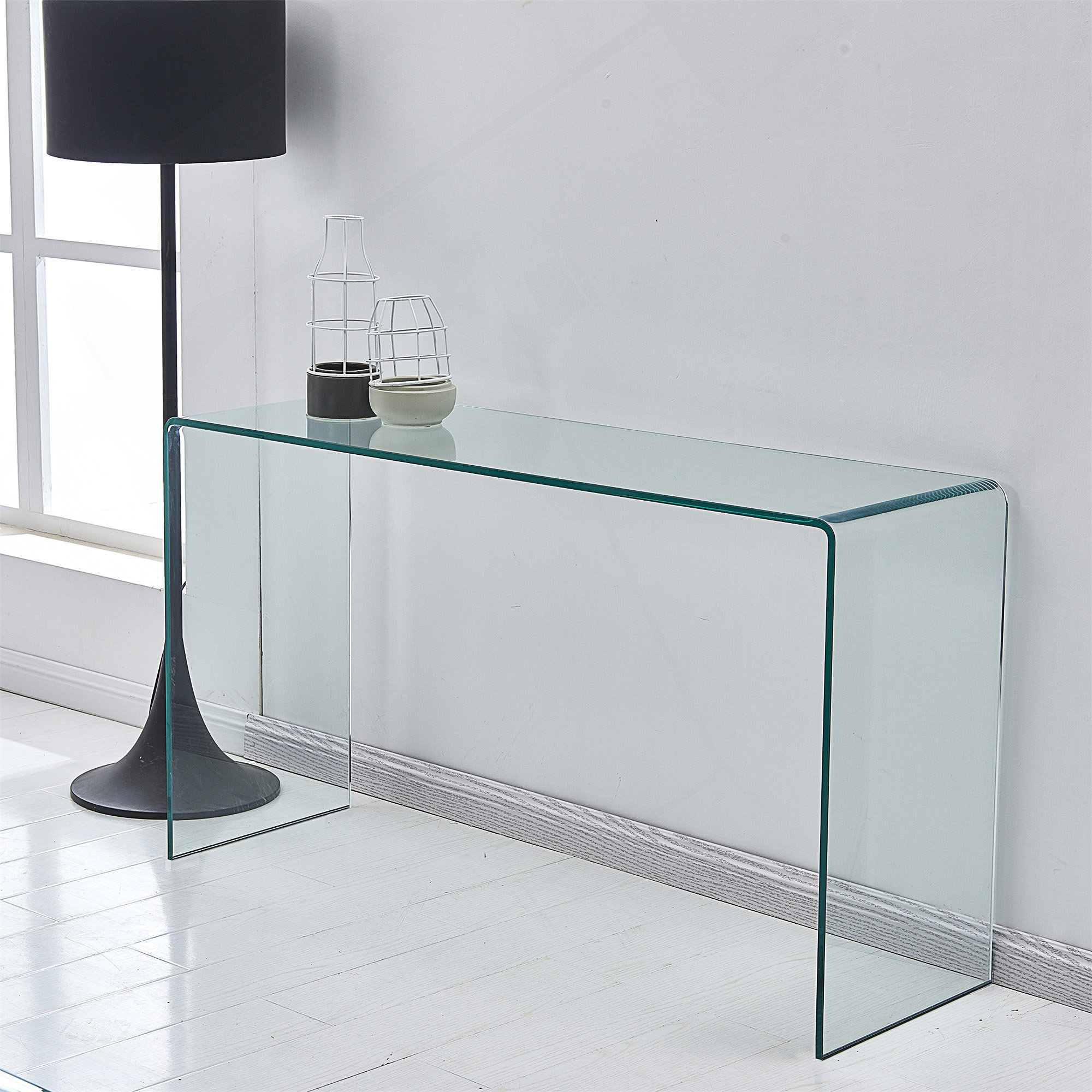 Ivy Bronx Glass Console Table, Transparent Tempered Glass Console Table ...