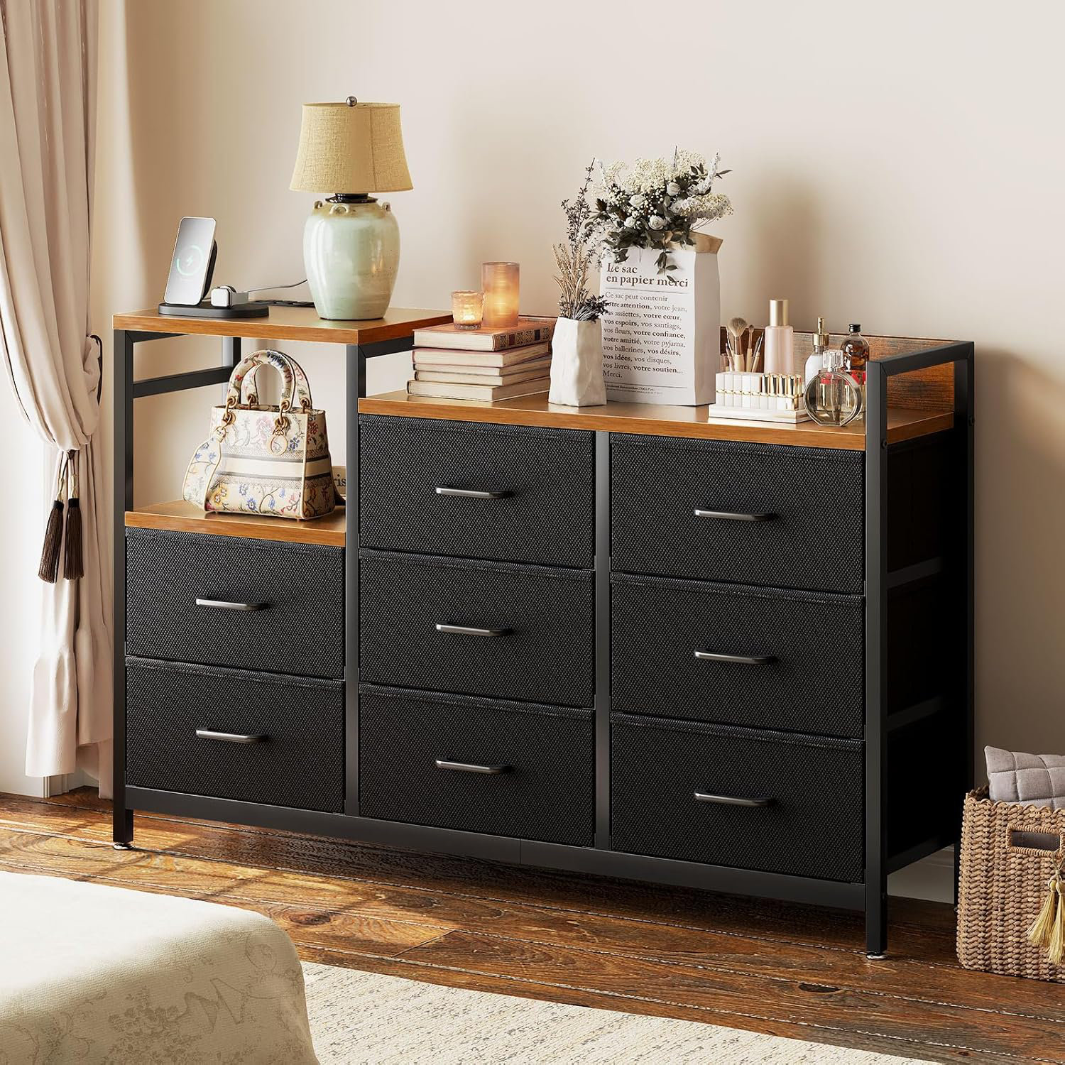 17 Stories 52" Long Dresser with 8 Storage Drawers, Large Fabric ...