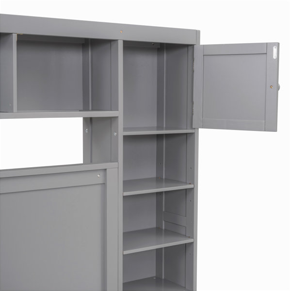 Red Barrel Studio® Wooden Bed Frame with All-in-One Cabinet,Sockets ...