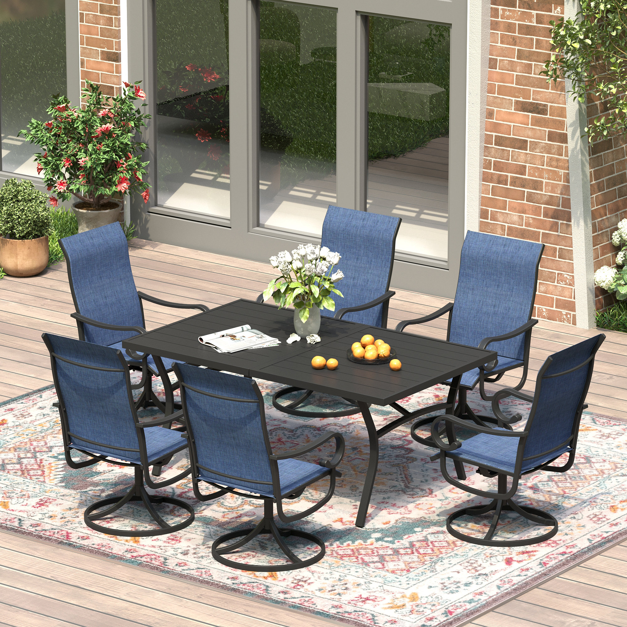 Red Barrel Studio® 63" Patio Dining Set with Rectangular Dining Table ...