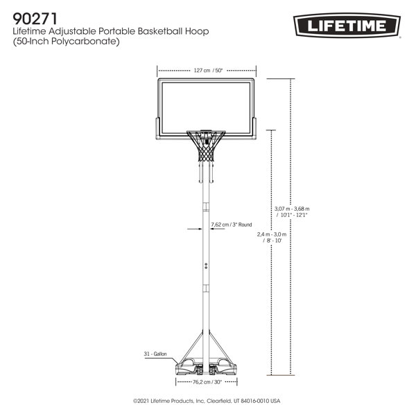Lifetime Height Adjustable Portable Basketball Hoop (50" Polycarbonate ...