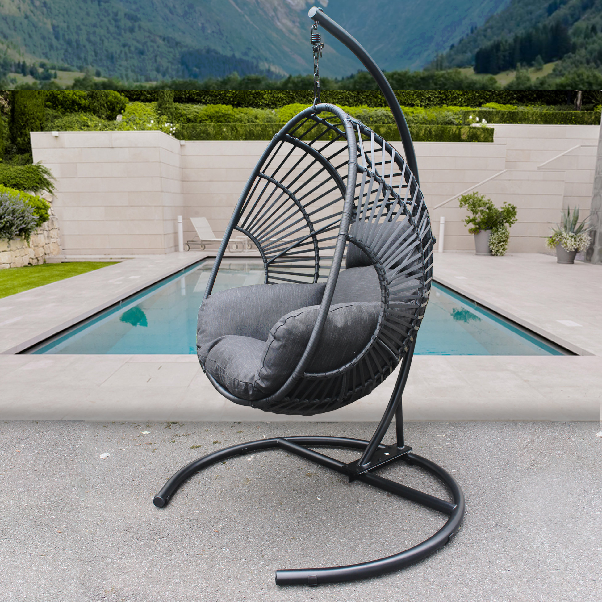 Orren Ellis High Quality Outdoor Indoor Black Colour PE Wicker Swing ...