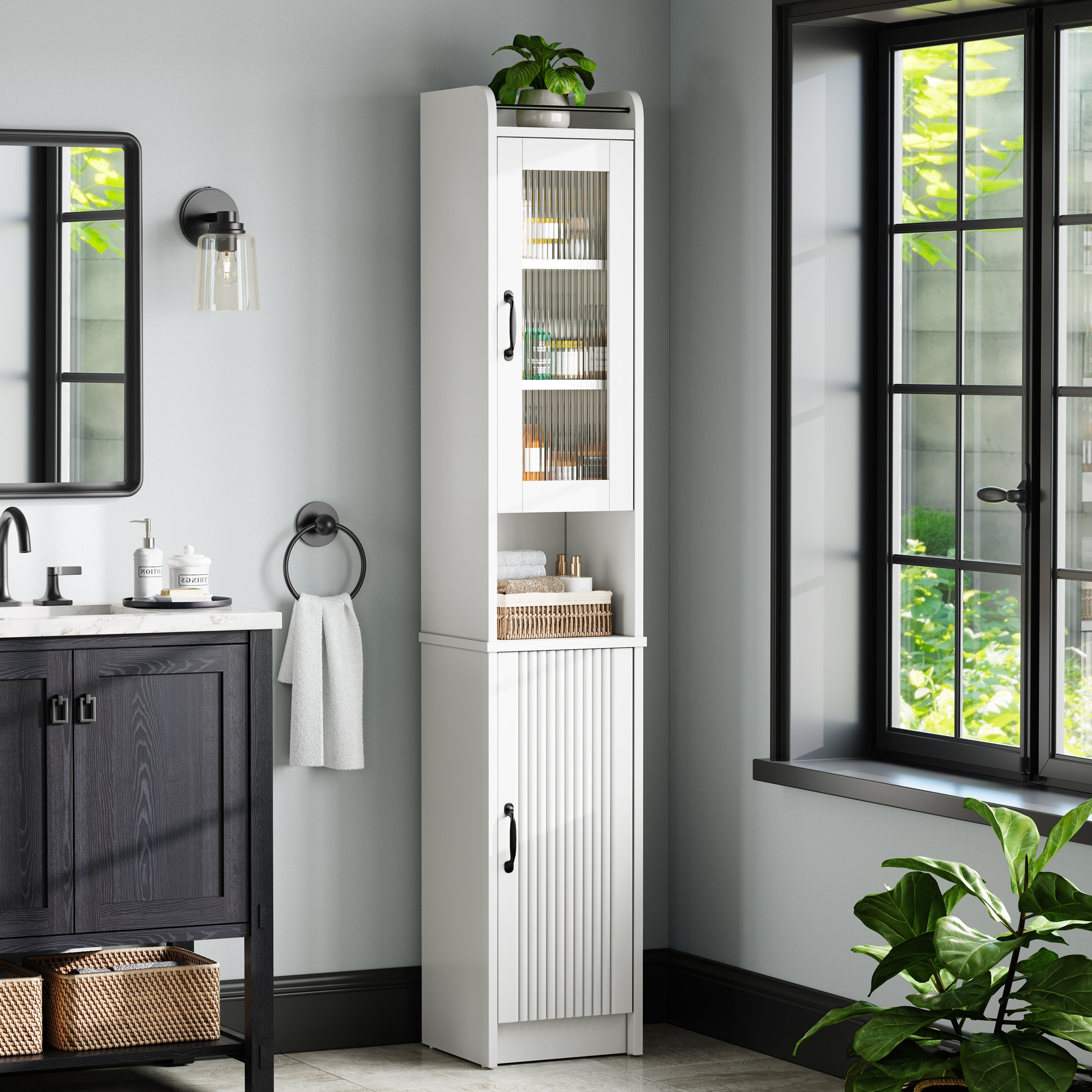 Latitude Run® 71'' Tall Bathroom Cabinet, Multi-Functional Slim Storage ...
