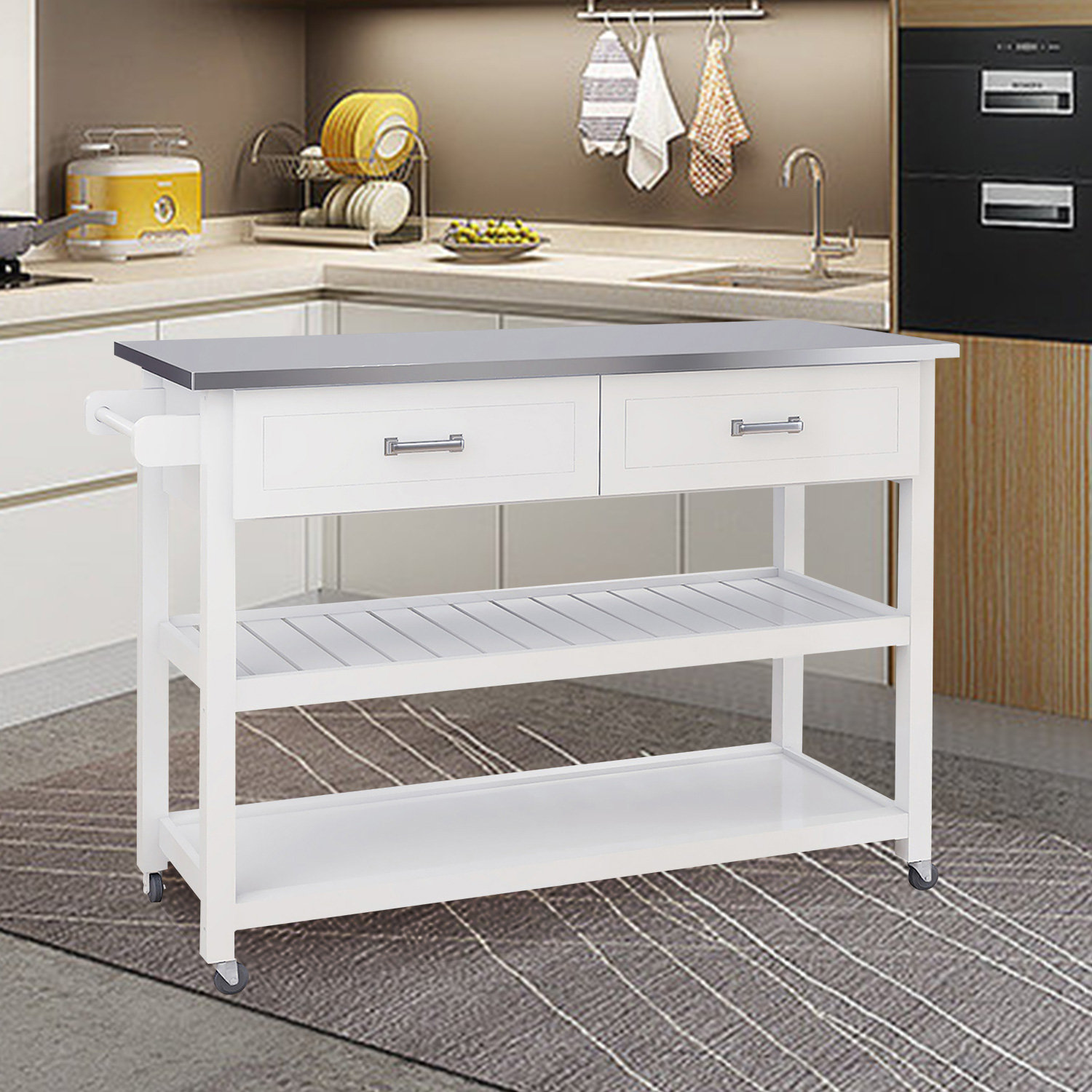 Latitude Run® Stainless Steel Countertop White Kicthen Cart - Wayfair ...