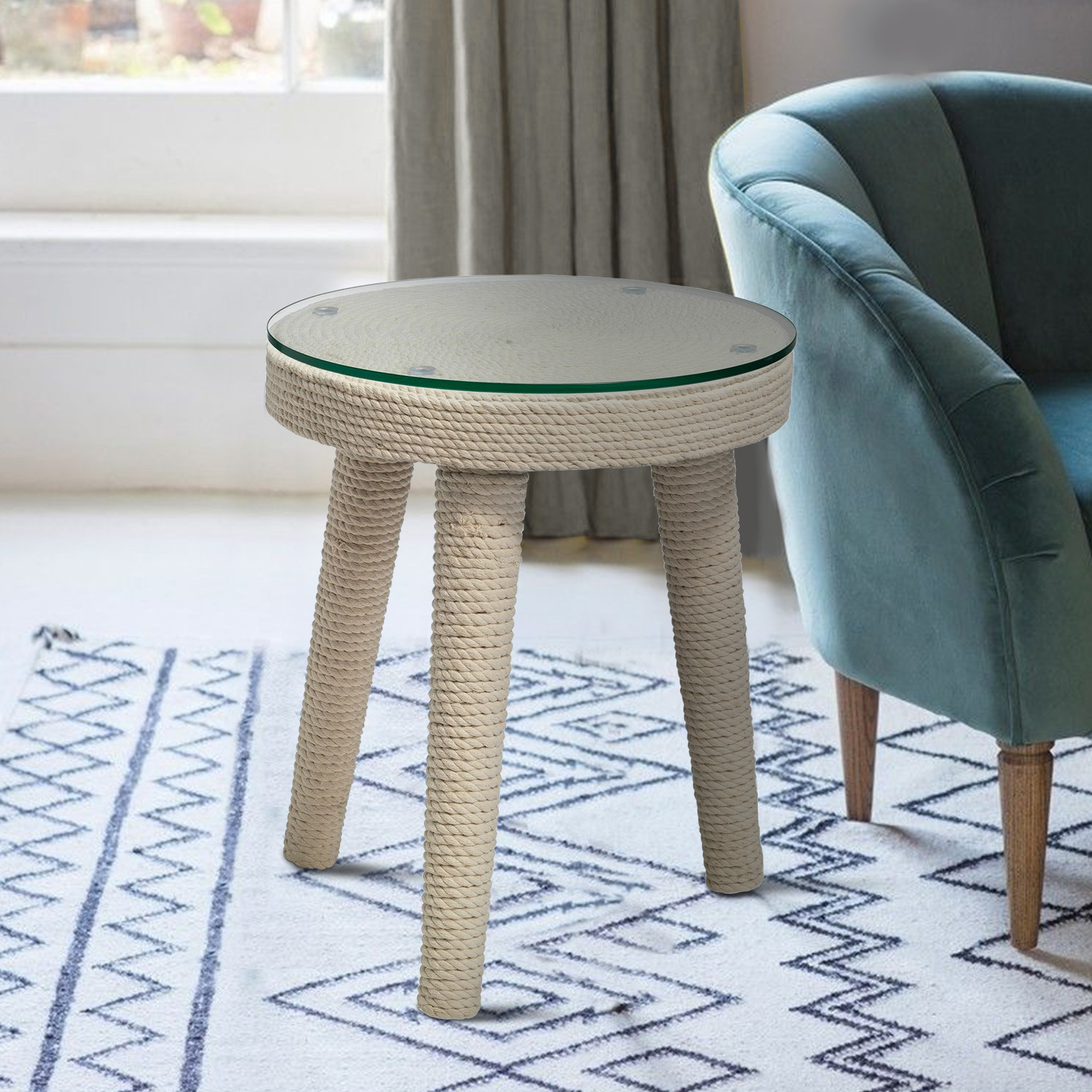 Corrigan Studio® 20 Inch Modern Side End Table, Woven Rope, Wood ...