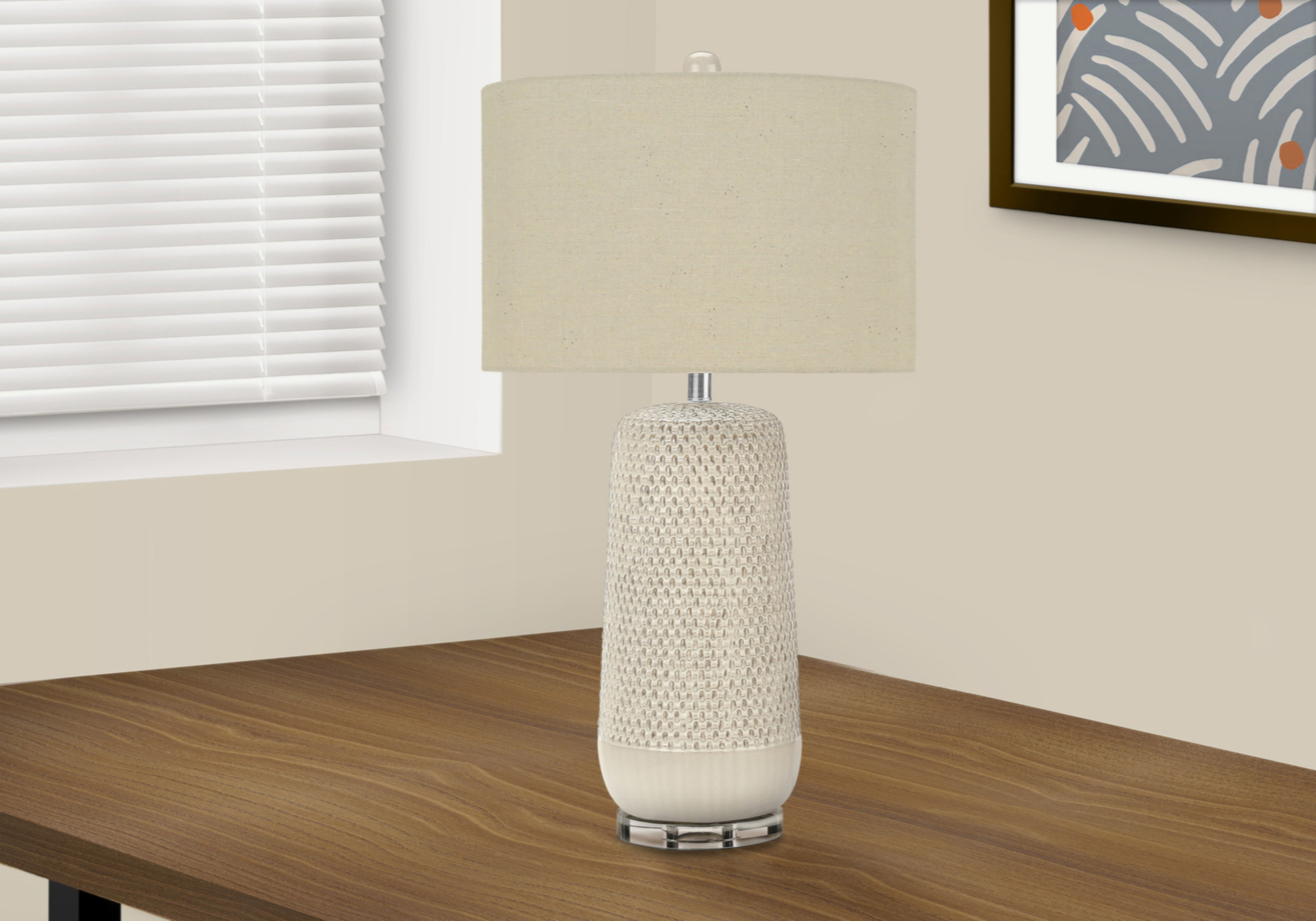 Dakota Fields Lighting, 31"H, Table Lamp, Cream Ceramic, Beige Shade ...