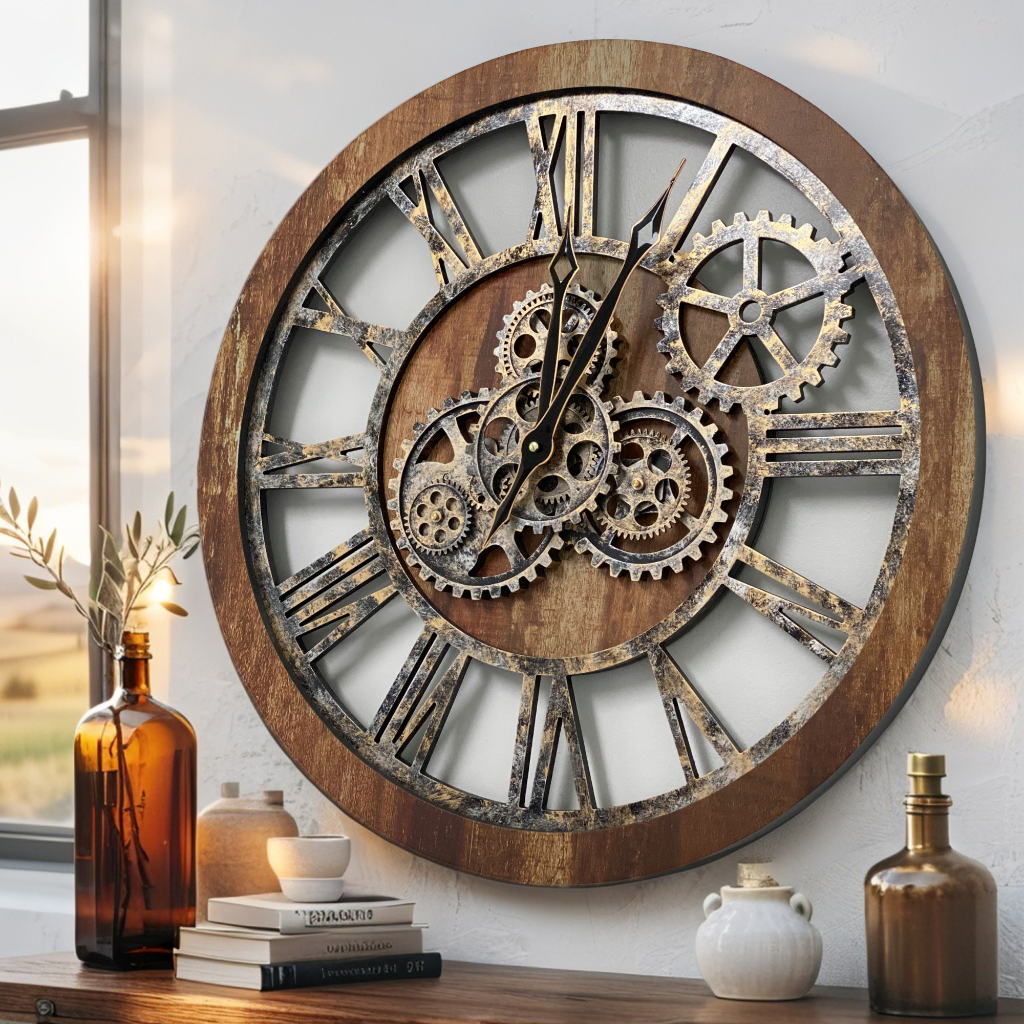 The Gears Clock Wall Clock 24" Round Oversized for Living Room decor ...