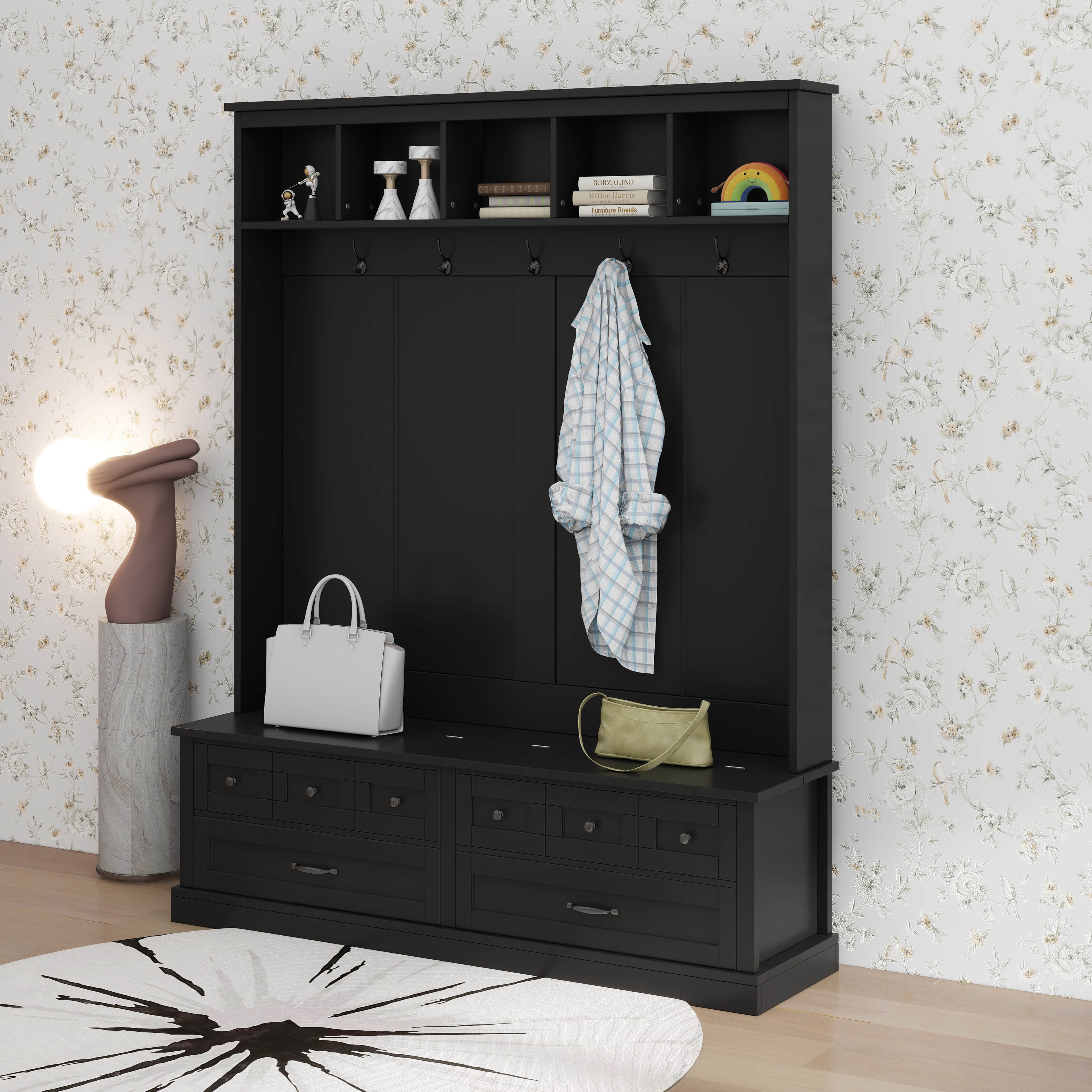 Red Barrel Studio Hall Trees For Entryway With Storage, Retro 3-In-1 ...