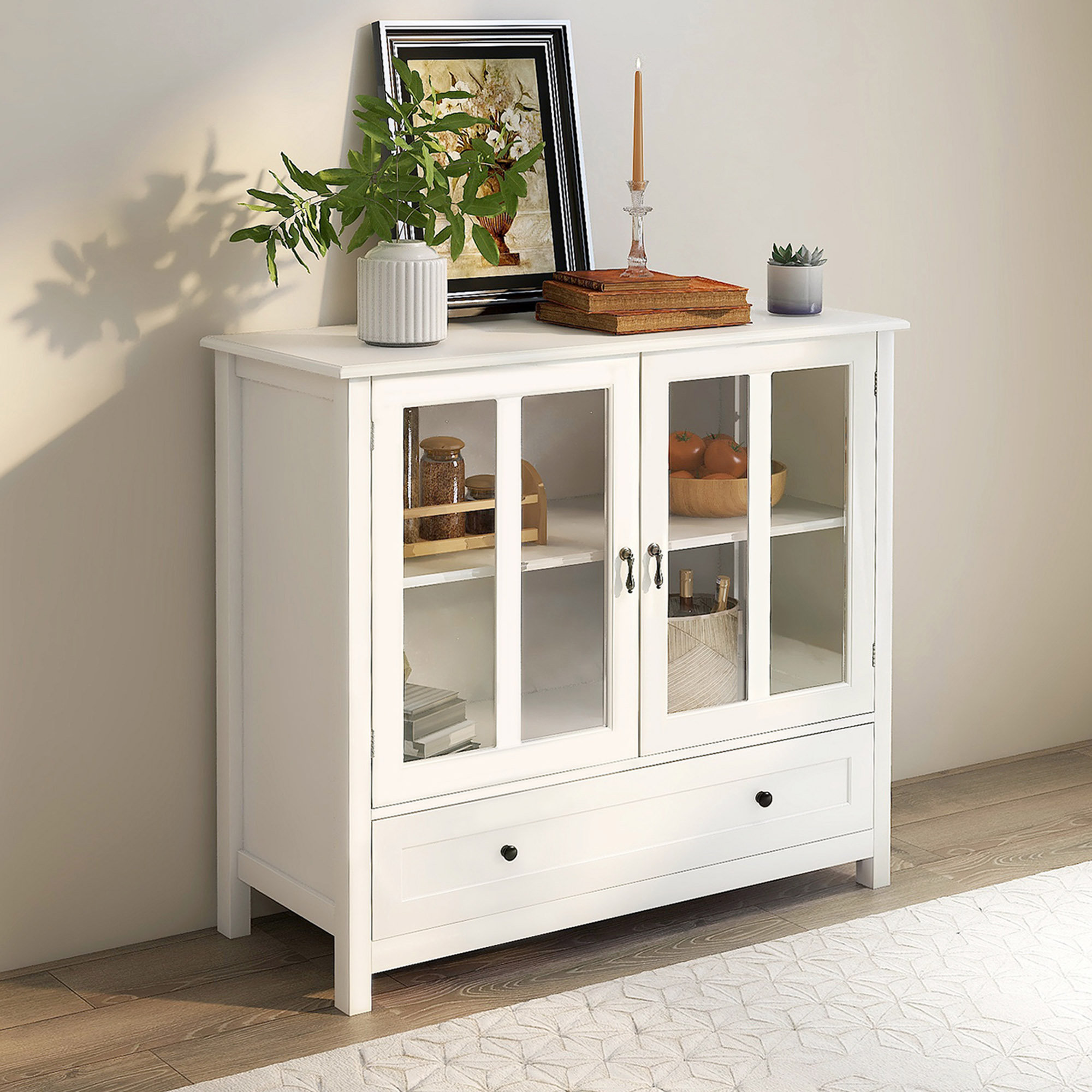 Lark Manor™ Buffet Storage Cabinet With Double Glass Doors And Unique ...