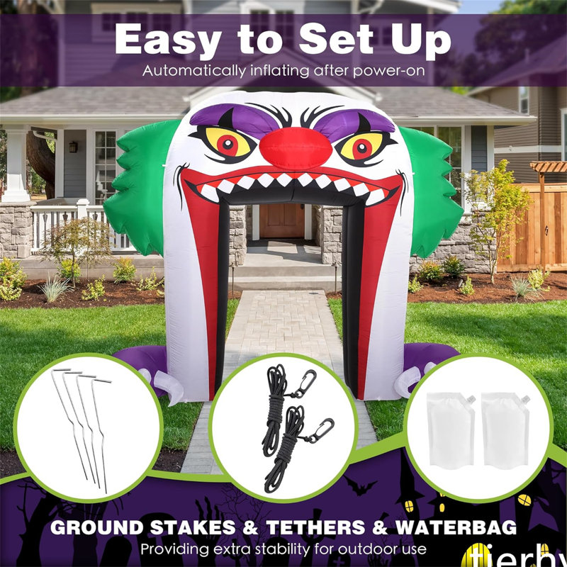 The Holiday Aisle® Halloween Inflatables Clown Archway Outdoor ...