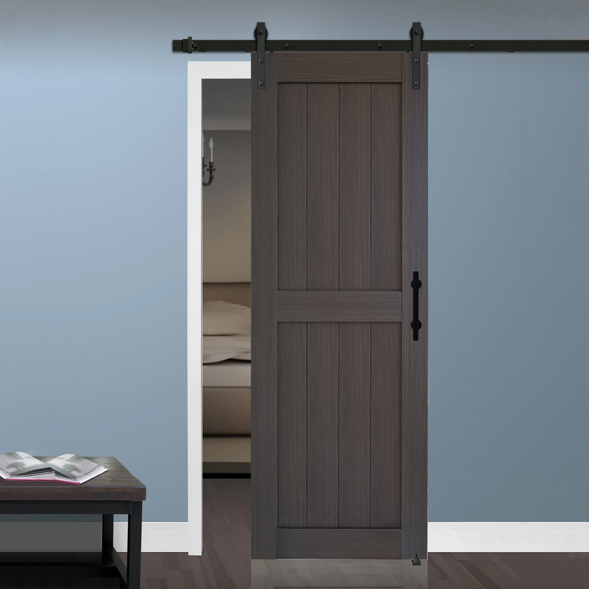 CRAFTIUM 30"/36"/42" x 84" Farmhouse Panelled PVC Sliding Barn Door ...