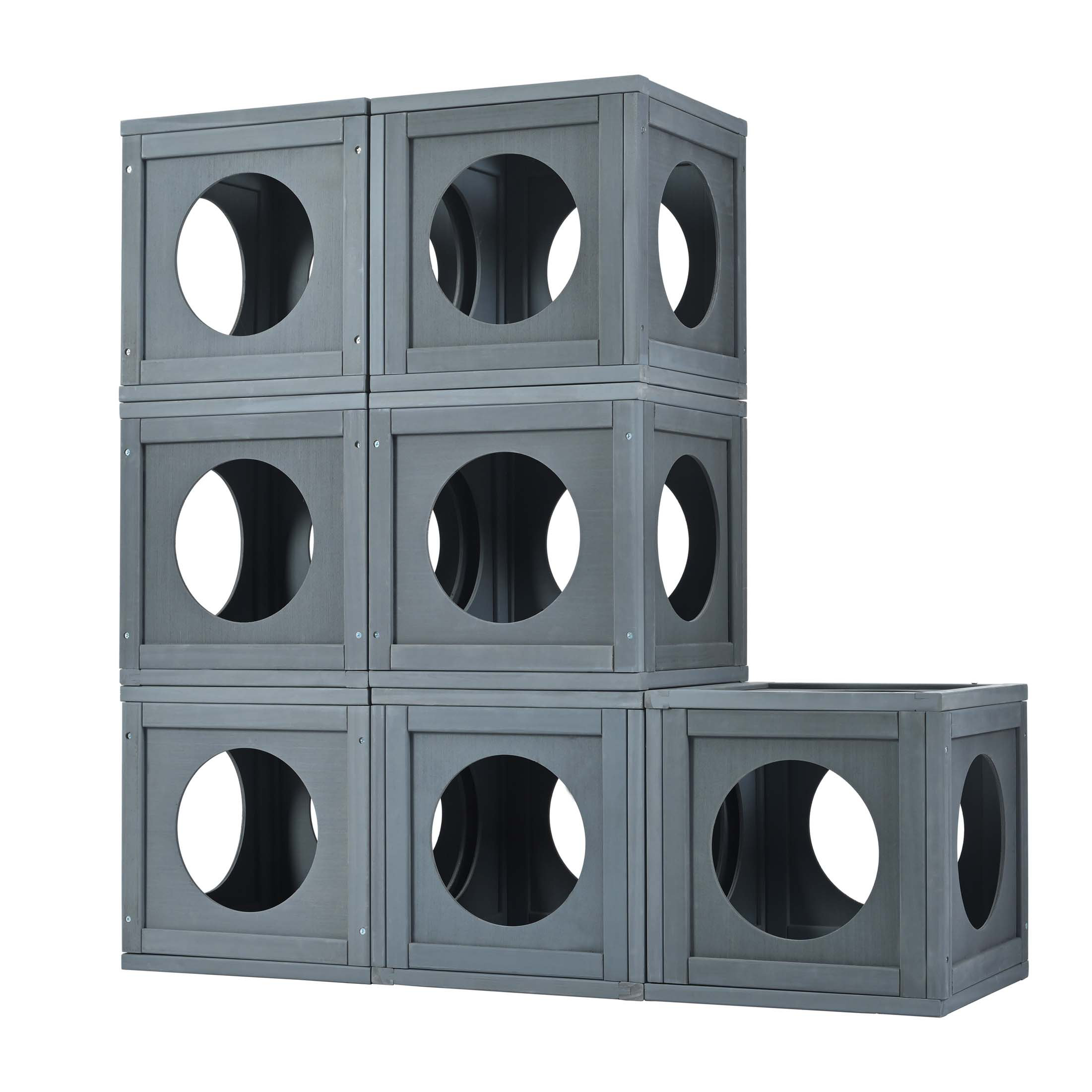 Hokku Designs Outdoor Cat house Cat shelves Grey pine wood Playground ...