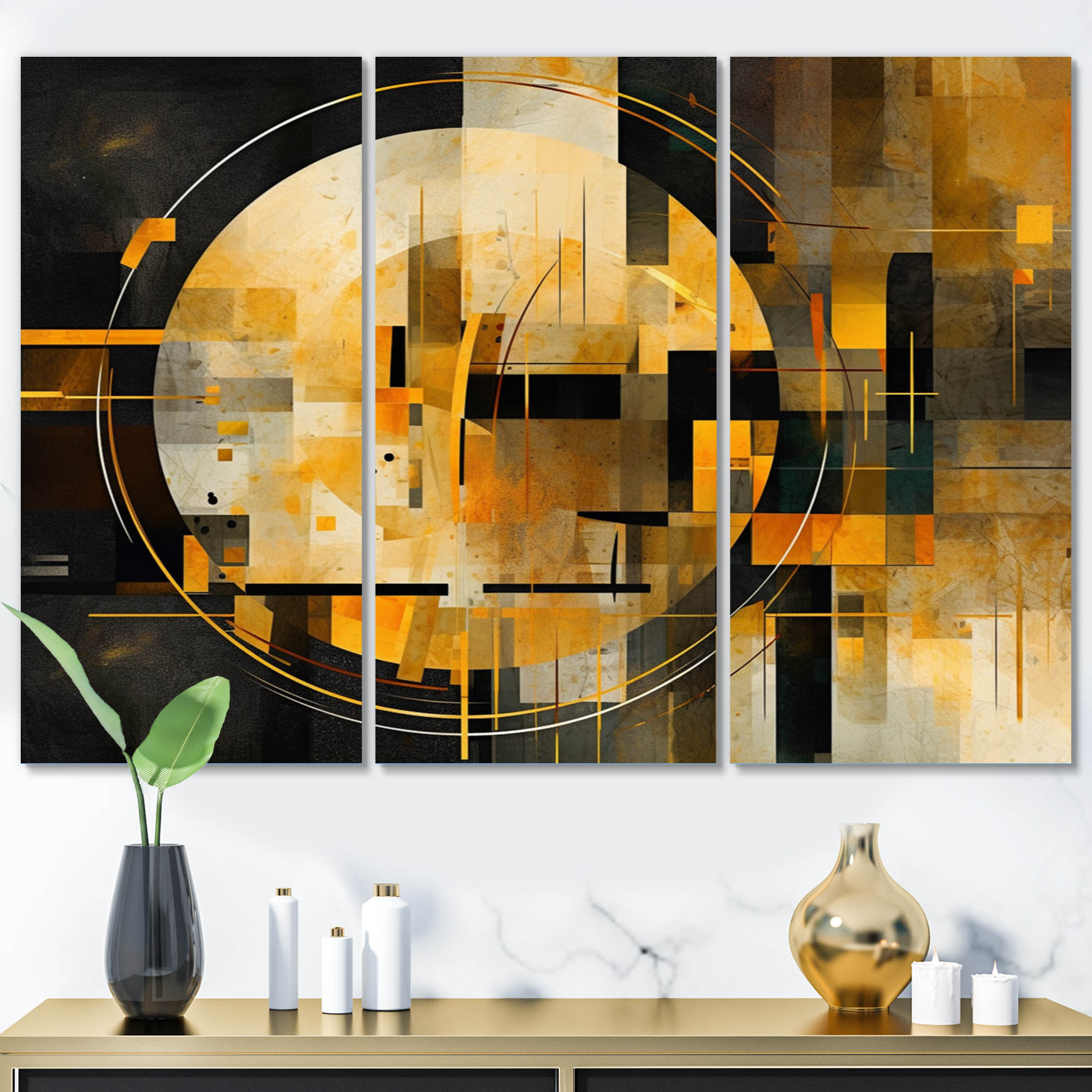 Wrought Studio Gold And Black Cubist Visions II - Cubism Canvas Print ...