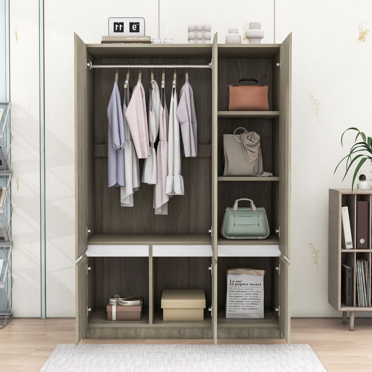 Latitude Run® Lucson 6-Door Wood Freestanding Wardrobe with Multi ...