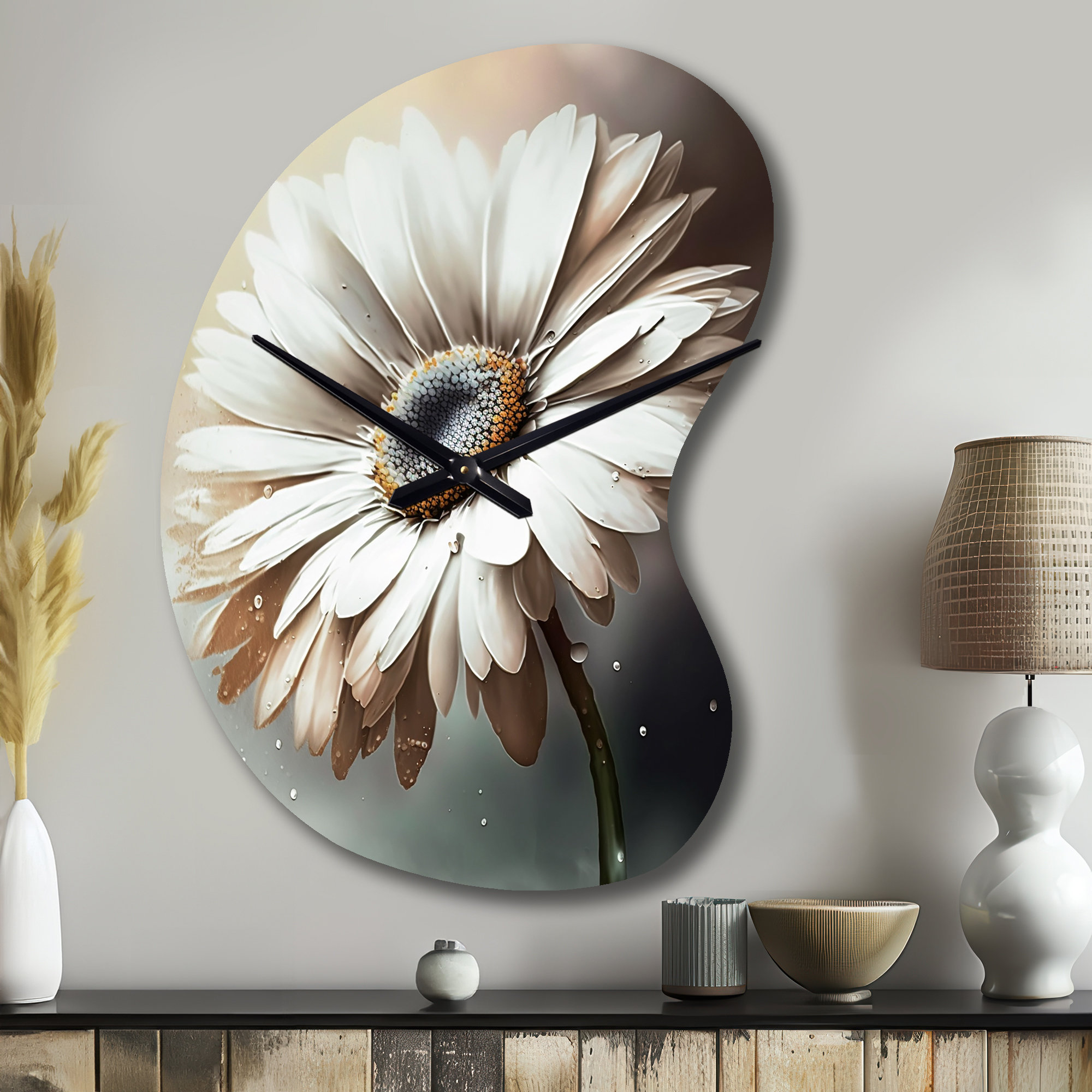Design Art White Gerbera Flowers II - Gerbera Asymmetrical Metal Clock ...