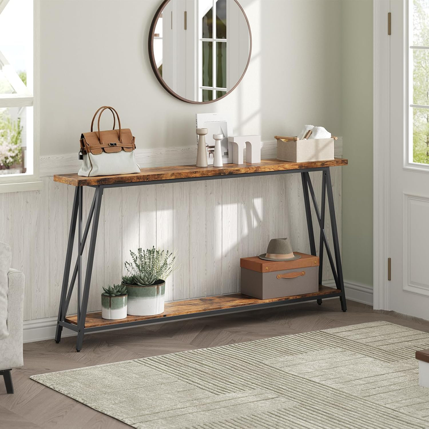 17 Stories Console Table 70.9" Industrial Entryway Table Extra Long ...