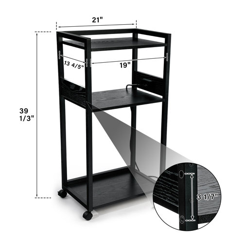 TCMT 3-Tier Rolling Printer Stand Storage Rack Shelf w/ USB and Power ...