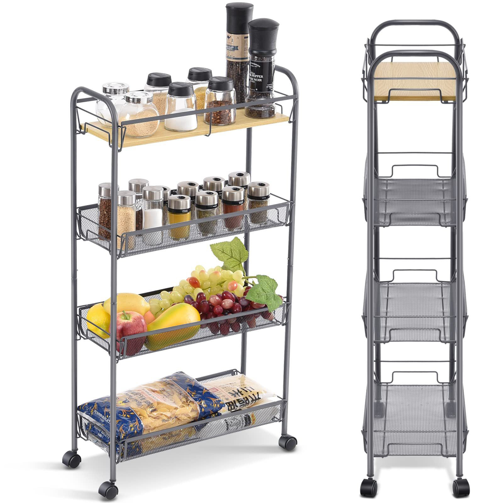 KINGRACK Metal Rolling Cart Utility Cart with Wheels & Reviews ...