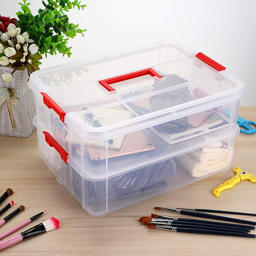Rebrilliant 2-Tiers Stack Carry Storage Box With Handle, Transparent ...