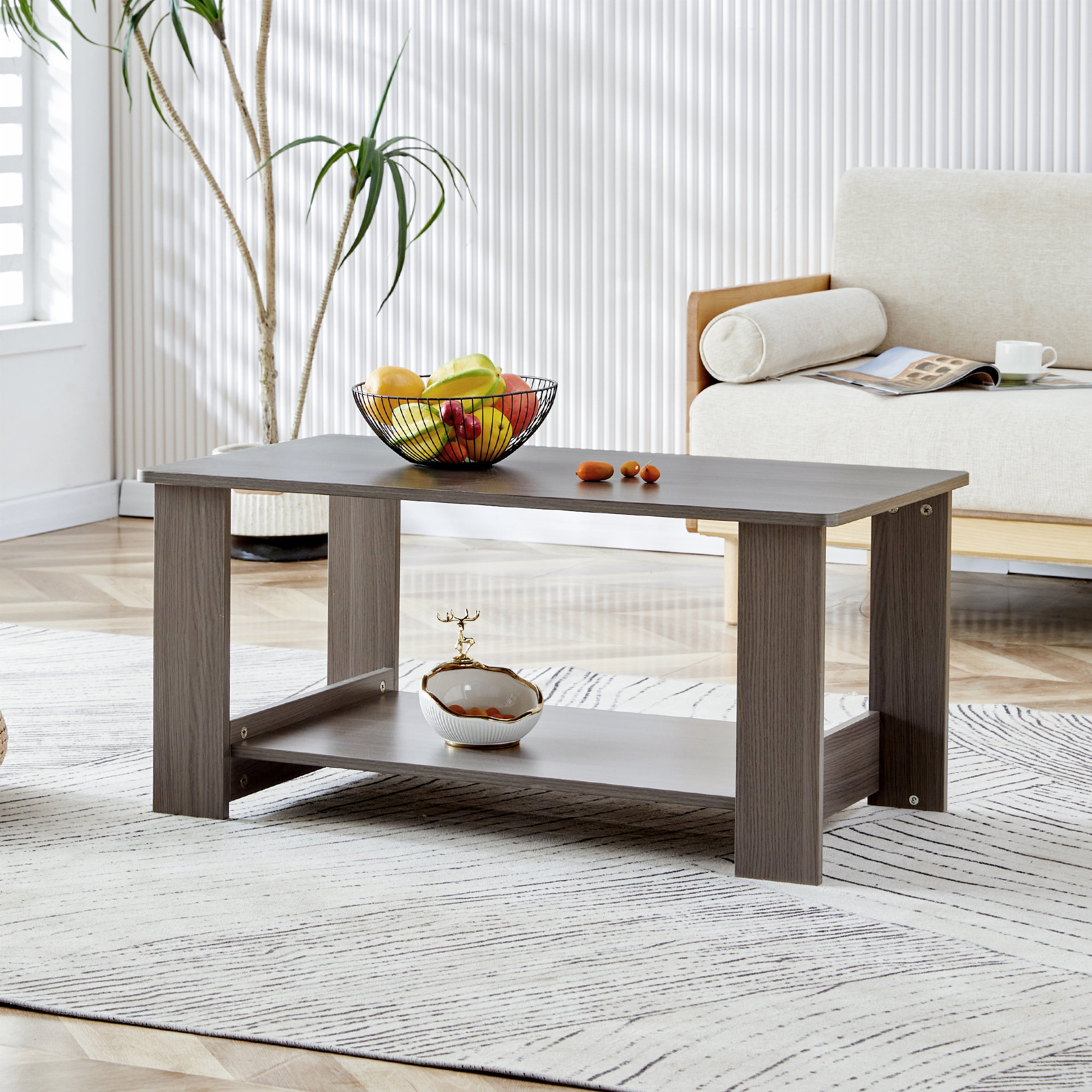Latitude Run® Modern Minimalist Double Layered Rectangular Coffee Table ...