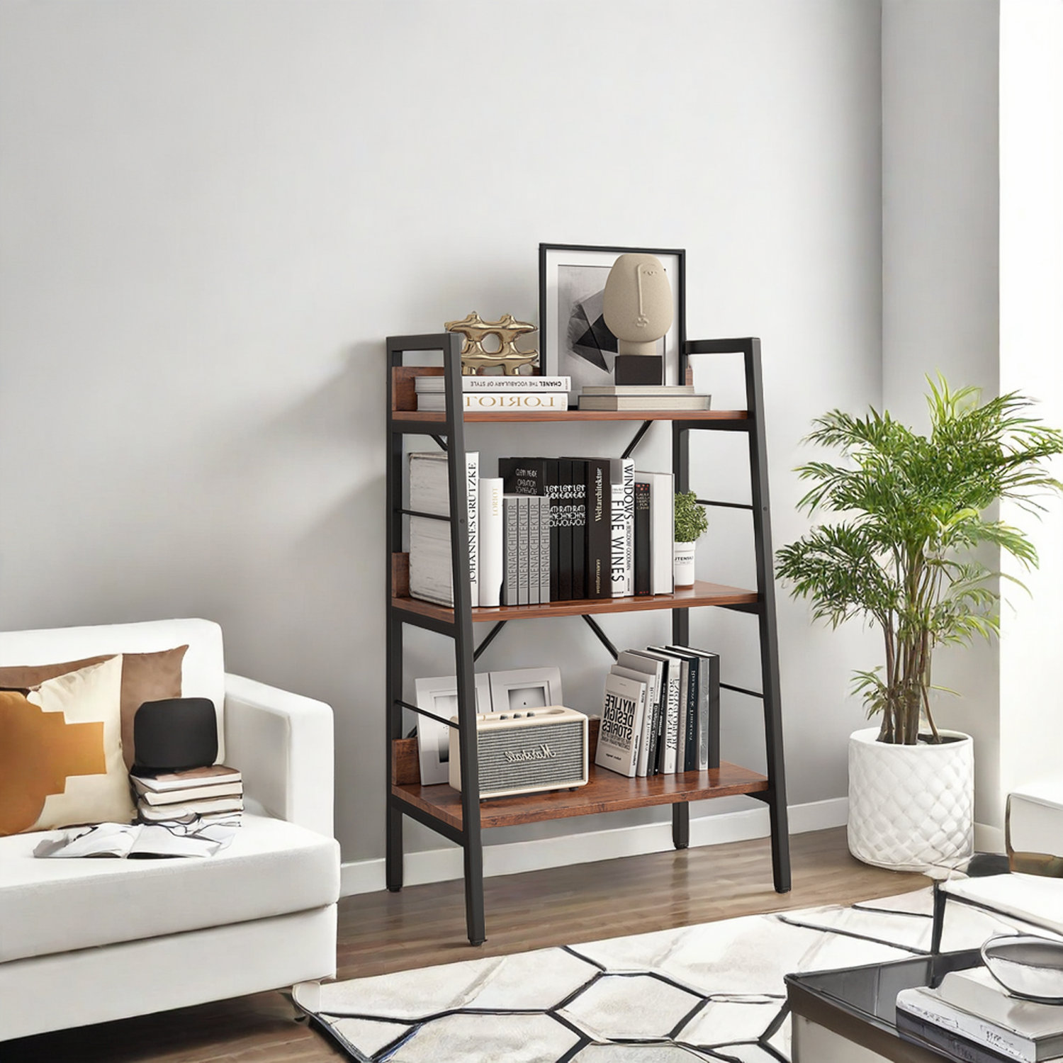 17 Stories 3 Layer Display Bookshelf H Ladder Shelf Storage Shelves ...