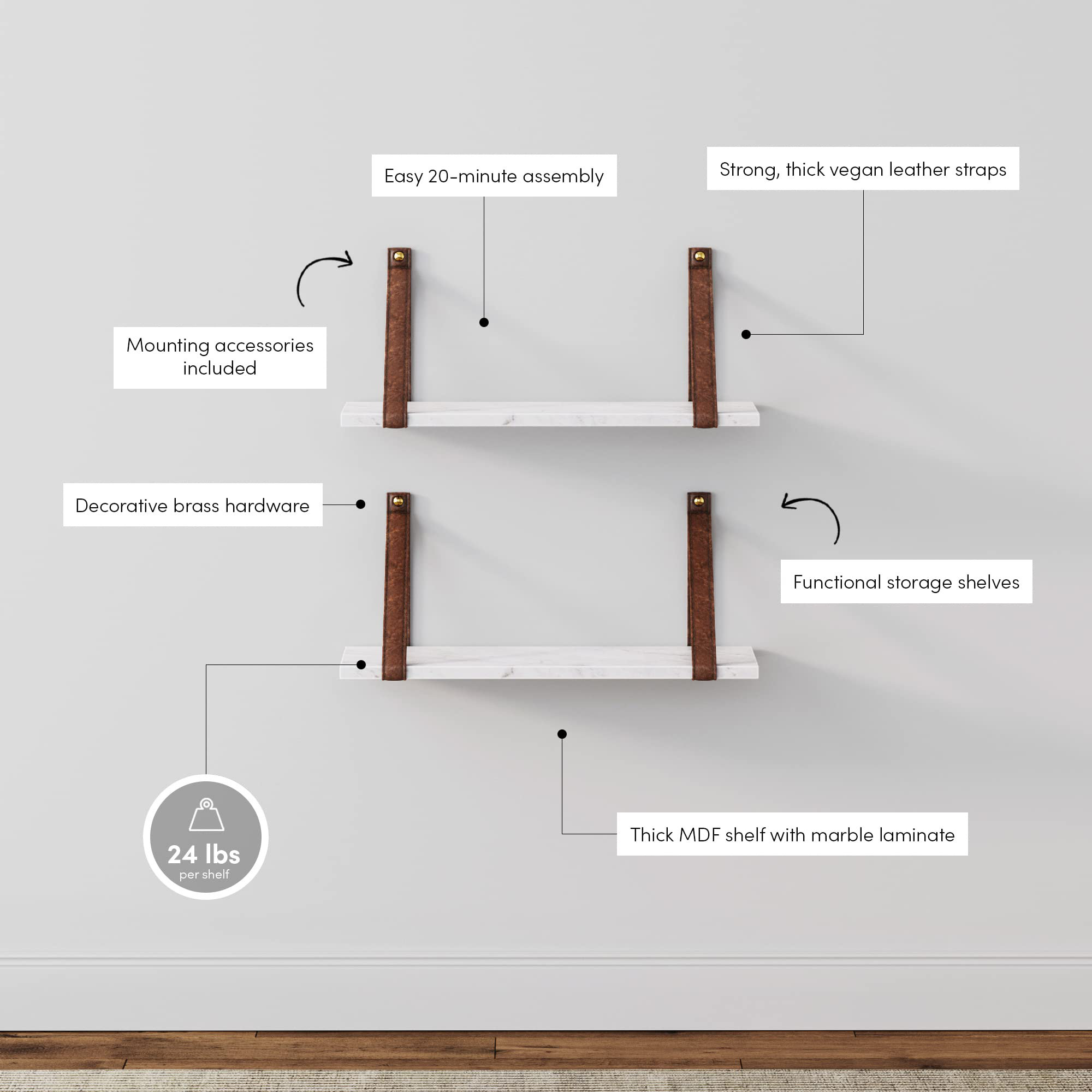 Latitude Run® Wall Mount Modern White Marble Floating Shelf For Wall ...